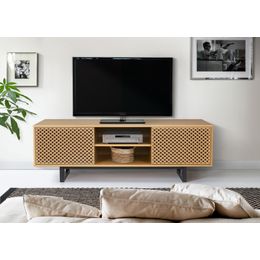 Lowboard Andas, B:150cm H:50cm T:40cm, braun, Wohnzimmer, Sideboards, Kommode mit besonderem Print, push-to-open Funktion, FSC