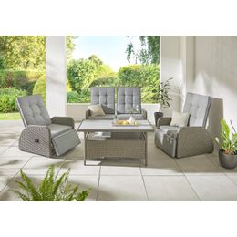 Gartenlounge-Set Konifera, grau, Polyrattan, Sitzmöbel-Sets, "Vigo", Polyrattan, Aluminium, verstellbare Rückenlehne und Fußablage