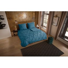 Wendebettw&auml;sche, blau, PURE LUXURY COLLECTION, Microfaser, Obermaterial: 100% Polyester, Bettw&auml;sche, "Elegence", Mikrofaser, Uni, Stickerei,