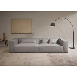 3-Sitzer, B:316cm H:66cm T:136cm, grau, LeGer Home by Lena Gercke, 100% Polyester, Sofas, "PIARA XXL, Sofa mit Kedernaht in Cord, Leinenoptik o.