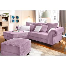 Ecksofa Home Affaire, B:260cm H:90cm T:190cm, lila, Samtcord »Ribbon« (88% Polyester 12% Polyacryl);Luxus-Microfaser (100% Polyester), Wohnzimmer,