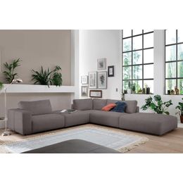 Ecksofa Musterring, B:340cm H:81cm T:346cm, grau, Flachgewebe FLORIS (100% Polyester);Flachgewebe VALMONT (60% Baumwolle/ 40% Leinen);Microfaser