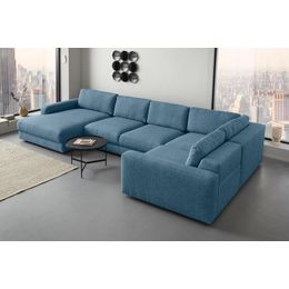 Wohnlandschaft Places of Style, B:390cm H:84cm T:209cm, blau, 100% Polyester, Sofas, "Bloomfield, Mega Polsterecke, Breite 390cm, viel Platz,