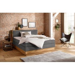 Boxspringbett Home Affaire, B:204cm L:222cm, grau, Microfaser (100% Polyester), Komplettbetten, "Cavan", Eiche, inkl. Bettkasten & Topper,