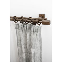 Gardinenstange Garesa, L:300cm &Oslash;:20mm, braun, Holzwerkstoff, Gardinenstangen, "CUBUS", Vorhanggarnitur, verl&auml;ngerbar, Endknopf eckig, mit Ringe