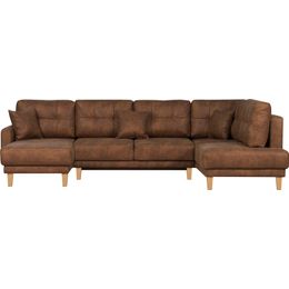 Wohnlandschaft Home Affaire, B:310cm H:90cm T:192cm, braun, 100% Polyester, Sofas, "TRIPLO U-Form wahlweise mit Schlaffunktion, B/T/H: 310/192/90