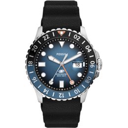 Fossil Herren Quarzuhr "Fossil BLUE GMT", schwarz, Armbanduhren, Armbanduhr, Damenuhr, Datum, Silikonarmband, bis 10 bar wasserdicht