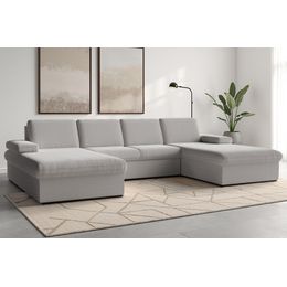 Sit & More Wohnlandschaft SIT & MORE, B:309cm H:82cm T:171cm, grau, 95% Polyester, 5% Polyamid, Sofas, "Moreno U-Form, B: 309 cm", mit Armteilverstellung,