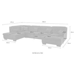 Wohnlandschaft Home Affaire, B:364cm H:83cm T:106cm, braun, Sofas, "Bergen zeitlos und elegant, U-Form", wahlweise mit Bettfunktion
