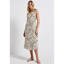 Street One Damen Midikleid, beige, Gr. 42, animal-print, Stoff, 88% Viskose, 12% Polyamid, Kleider, mit Zebramuster