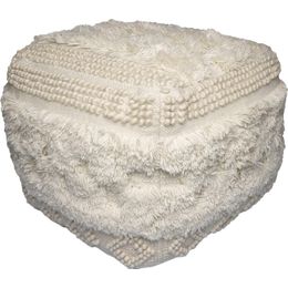 Pouf Kayoom, B:50cm H:45cm T:50cm, beige, Baumwolle, Vlies, Poufs, "Bohist 125 50cm x 50cm, Strukturen mit Fransen und Quasten", handgefertigt,
