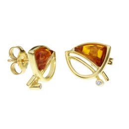 OSTSEE-SCHMUCK Damen Paar Ohrstecker "- Astrud - Gold 333/000 - Bernstein/Zirk.", Gelbgold 333, gold, Gelbgold 333, Ohrringe