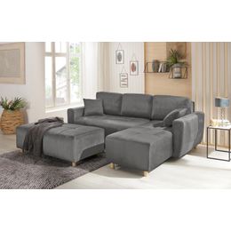 Ecksofa Home Affaire, B:220cm H:86cm T:160cm, grau, Microfaer (100% Polyester);Struktur fein (100% Polyester);Samtoptik (100% Polyester), Wohnzimmer,