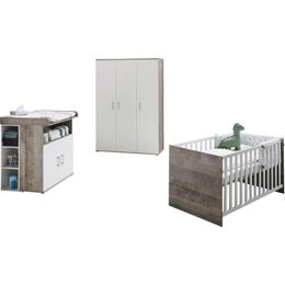 Babyzimmer-Komplettset Home Affaire, wei&szlig;, Holzwerkstoff, Kunststoff, Schlafzimmerm&ouml;bel-Sets, "Henning", Kleiderschrank, Kinderbett, Wickelkommode,
