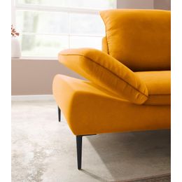 Ecksofa W.Schillig, B:294cm H:87cm T:185cm, gelb, Chenille-Flachgewebe R66 (85% Polyester, 15% Nylon);Longlife Xtra-Leder Z59: Glattleder mit