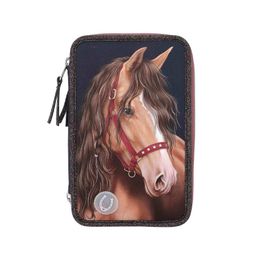 Depesche Kinder Buntstift "3-Fach Federtasche Fantasy Horse Miss Melody 20 x 13 x 7,5 cm schwarz-braun", braun, Kunststoff, Stifte