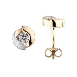 Jobo Damen Paar Ohrstecker, Gelbgold 333, gold, Gelbgold 333, Ohrringe, 333 Gold bicolor mit 2 Zirkonia