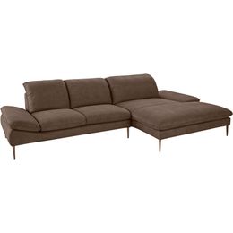 Ecksofa W.Schillig, B:340cm H:87cm T:185cm, braun, Chenille-Flachgewebe R66 (85% Polyester, 15% Nylon);Longlife Xtra-Leder Z59: Glattleder mit