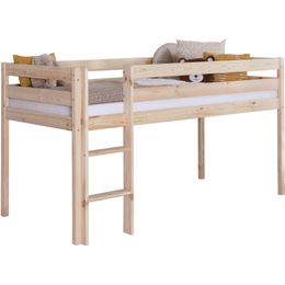 Hochbett Ticaa, B:101cm H:114cm L:205cm, beige, Jugendzimmer, Hochbetten, "Malte, FSC-zertifizierte Kiefer", mit Rollrost