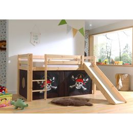Spielbett Vipack, B:218cm H:114cm L:210cm, beige, Kinderzimmer, Betten, "Pino, Kiefer massiv, mit Rolllattenrost u. Textil-Set, Made in Europe",