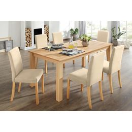 Essgruppe Home Affaire, beige, FSC-zertifiziertes teilmassives Holz, Sitzmöbel-Sets, Tischgruppe im Landhaus Stil, Tisch, 6 Stühle