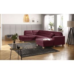 Wohnlandschaft Home Affaire, B:313cm H:85cm, rot, Sofas, "Navan, komfortabel mit viel Platz, U-Form", wahlweise mit Bettfunktion und Kopfstütze
