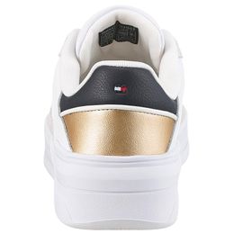 Tommy Hilfiger Damen Plateausneaker "ESSENT BASKET SNEAKER METALLIC", Gr. 35, wei&szlig;, Leder, Lederimitat, kontrastfarbene Details, Schuhe,