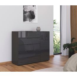 Schubkastenkommode Rauch, B:120cm H:99cm T:42cm, grau, Holzwerkstoff, Sideboards, "Kommode T&uuml;rkommode Sideboard Kombikommode FLIPP mit Glasfront",