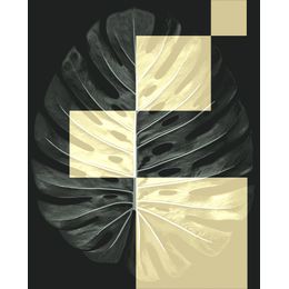Bild Komar, B:40cm H:50cm, blau, Holz, Papier, Wohnzimmer, Bilder, "Monstera Theatre", Wandbild zur Dekoration - ohne Rahmen