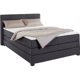 Boxspringbett OTTO products, B:150cm L:213cm, schwarz, Struktur fein aus 100%-recyceltem Polyester, Komplettbetten, "Peetu",