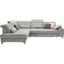 Musterring Ecksofa, B/H/T: 317cm x 86cm x 220cm, Flachgewebe, Armlehne rechts, Sitztiefenverstellung,Kopfteilverstellung,Bettfunktion,Schubkasten, grau, SET ONE
