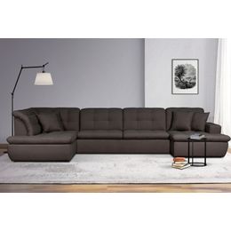 Wohnlandschaft Home Affaire, B:380cm H:83cm T:202cm, schwarz, 88% Polyester, 9% Rayon, 3% Nylon, Sofas, "BRISBANE NEU U-Form", mit feiner Steppung,