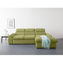 Ecksofa COTTA, B:250cm H:73cm T:165cm, grün, 90% Polyester, 10% Polyamid, Wohnzimmer, Sofas, "Lola L-Form mit Kopfteilfunktion & Hocker", wahlweise