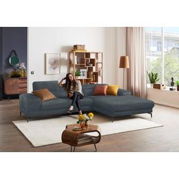 Ecksofa W.Schillig, B:303cm H:70cm T:193cm, blau, Chenille-Flachgewebe R66 (85% Polyester, 15% Nylon), Wohnzimmer, Sofas, "Piedroo, Designsofa mit