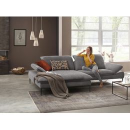 Ecksofa W.Schillig, B:294cm H:87cm T:185cm, grau, Chenille-Flachgewebe R66 (85% Polyester, 15% Nylon);Longlife Xtra-Leder Z59: Glattleder mit