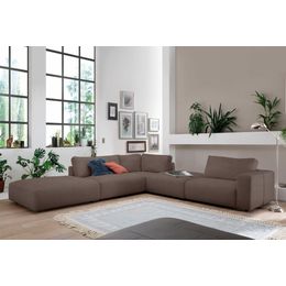 Ecksofa Musterring, B:340cm H:81cm T:346cm, braun, Flachgewebe FLORIS (100% Polyester);Flachgewebe VALMONT (60% Baumwolle/ 40% Leinen);Microfaser