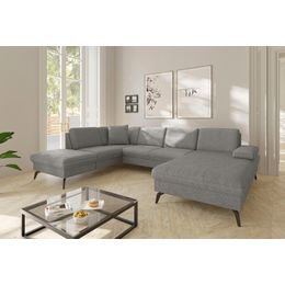 Sit & More Wohnlandschaft SIT & MORE, B:300cm H:83cm T:202cm, grau, 100% Polyester, Sofas, "Morris Jubi U-Form, B: 300 cm", mit Armteilfunktion & 1 Zierkissen,