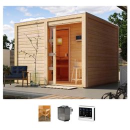Konifera Saunahaus "Ruben", Bio-Ofen, externe Steuerung, 9 kW, beige, Garten, Saunen, Ofen 9 kW Bio externe Strg easy