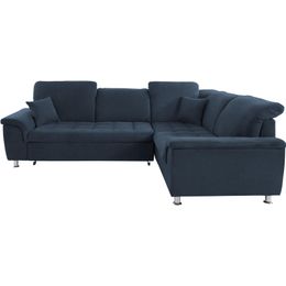 Ecksofa DOMO collection, B:275cm H:81cm T:214cm, blau, Wohnzimmer, Sofas, "Franzi, zeitlos und elegant, moderne Sitzheftung, L-Form", wahlweise mit