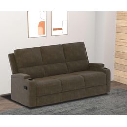 3-Sitzer Home Affaire, B:207cm H:105cm T:94cm, beige, 100% Polyester, Sofas, "Napori", Kinosofa mit 2 x Relaxfunktion und Getränkehalter