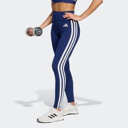 Damen Trainingstights "OPT ESS 3S L", blau, Gr. L, adidas Performance, Obermaterial: 85% Polyester, 15% Elasthan, Hosen