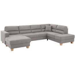 Wohnlandschaft Home Affaire, B:313cm H:85cm, silber, Sofas, "Navan, komfortabel mit viel Platz, U-Form", wahlweise mit Bettfunktion und Kopfstütze