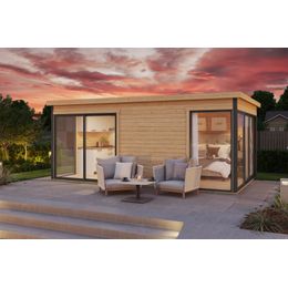 Gartenhaus Lasita Maja, beige, Holzwerkstoff, Gartenh&auml;user, "DOMEO 3 NATUR/ANTHRAZIT", 2-Raum, Fundamentmass 5088 x 3219, Naturbelassen