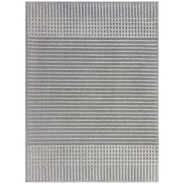 Teppich FLAIR RUGS, B:200cm H:8mm L:320cm, grau, Polyester, Polypropylen, Wohnzimmer, Teppiche, "Elton Hoch-Tief Effekt", Chenille Optik, kurzflor,