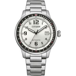 Citizen Herren Automatikuhr, silber, Armbanduhren, Armbanduhr, Herrenuhr, Mechanische Uhr, Edelstahlarmband, analog, Tag