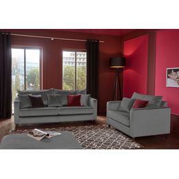 Hocker Home Affaire, B:91cm H:44cm T:71cm, grau, Luxus-Microfaser ALTARA NUBUCK (100% Polyester);Samtvelours 100% Polyester, Wohnzimmer, Hocker,