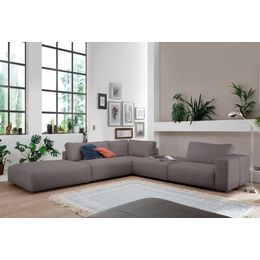 Ecksofa Musterring, B:340cm H:81cm T:346cm, grau, Flachgewebe FLORIS (100% Polyester);Flachgewebe VALMONT (60% Baumwolle/ 40% Leinen);Microfaser
