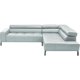 Ecksofa Places of Style, B:276cm H:71cm T:219cm, blau, 100% Leder, Wohnzimmer, Sofas, "Claya, L-Form, incl. Kopfteilverstellung, Breite 276 cm",
