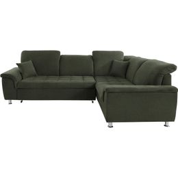 Ecksofa DOMO collection, B:275cm H:81cm T:214cm, gr&uuml;n, Wohnzimmer, Sofas, "Franzi, zeitlos und elegant, moderne Sitzheftung, L-Form", wahlweise mit