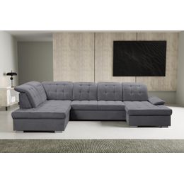 Wohnlandschaft WERK2, B:332cm H:105cm T:217cm, grau, 95% Polyester, 5% Nylon, Sofas, "Kordula-New Multifunktion Couch, Breite 332cm, U-Form", Sofa in